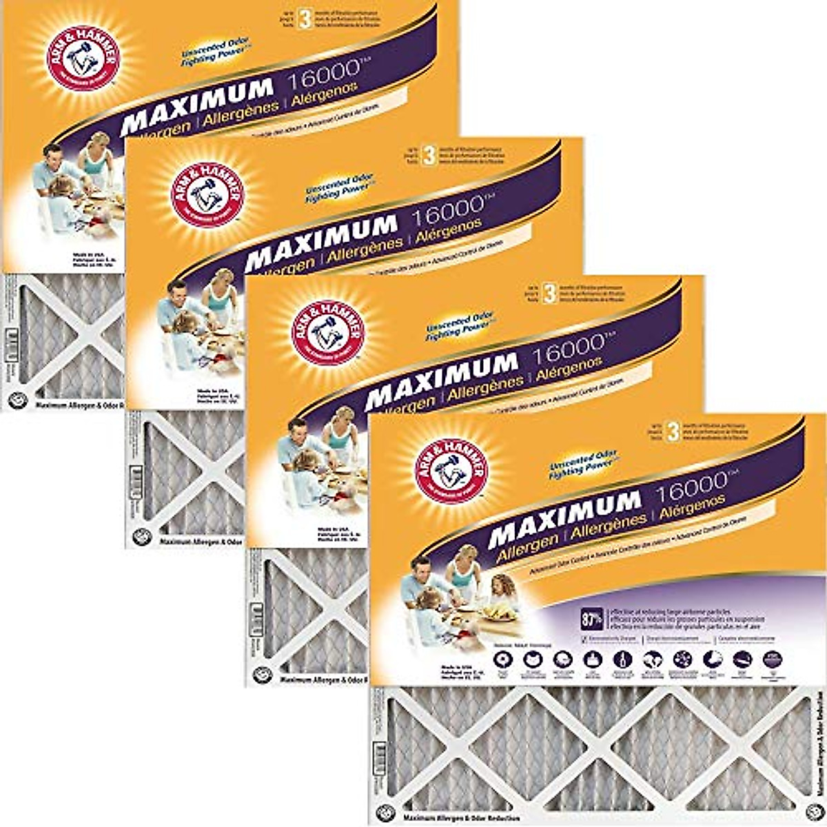 Arm & Hammer Max Allergen & Odor Reduction 20x20x1 Air and Furnace Filter, MERV 11, 4-Pack