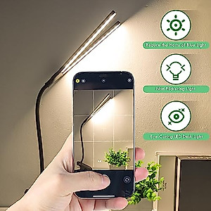 deaunbr LED Reading Light with Clip, Desk Lamp 48 LEDs 2600mAh Battery USB Rechargeable Book Lights Stepless Adjustable Brightness Eye Protection Table Lamps for Bed Headboard, Home, Office - Black