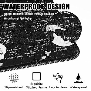 World Map Gaming Mouse Pad Large Mouse Pad for Desk,31.5 x 11.8inch Waterproof Desk Mat Extended Desk Pad XL,Mousepad with 3mm Anti-Slip Rubber Base and Stitched Edge,Keyboard and Mouse Pad Black