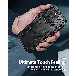 FNTCASE for iPhone 14-Pro Phone Case: for iPhone 13 Pro Cases | Military Grade Drop Proof Protection Mobile Cover with Kickstand | Matte Textured Rugged Shockproof TPU | Protective Sturdy - Black