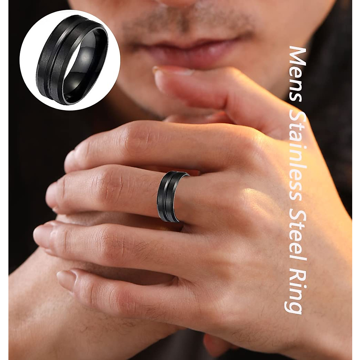 FINZOR 16Pcs Stainless Steel Fidget Band Rings for Men Women Spinner Ring Cool Rings Wedding Promise Band Ring Jewelry Set Size 10