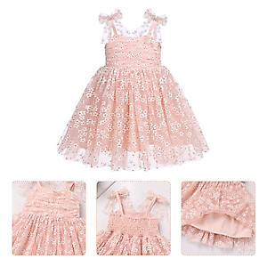 1st Birthday Dress for Baby Girl Toddler Kids First One Year Old Party Princess Dress 2nd 3rd Smash Cake Photo Shooting Spaghetti Straps Bowknot Polka Dots Layered Tulle Tutu Dress Peach 6-12M