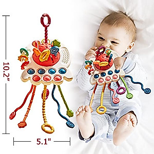 PRAGYM Baby Toys 6 to 12 Months, Sensory & Montessori Toys for 1 Year Old, Octopus Pull String Toys, Travel & Teething Toys for Car Seat, Baby Girl Boy Gifts for 6, 9, 12, 18 Months Infant Toddler
