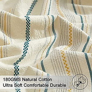 PHF 100% Cotton Tufted Duvet Cover Set King Size, 3pcs Boho Textured Jacquard Comforter Cover Set, Yarn-Dyed Decorative Duvet Cover with Pillow Shams Bedding Collection, 106"x 92", Ivory & Yellow