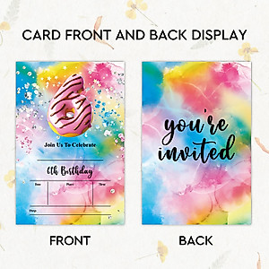 6th Tie Dye Candy Chocolate Birthday Party Invitations Cards with Envelopes, Rainbow Pink Stars Party Invitations, Birthday Celebration Supplies, Double-sided Fill-in bday Invites for Boys Girls- B02