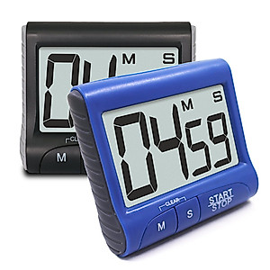 2 Pieces Digital Magnetic Kitchen Timers with Loud Alarm Ring, SENHAI Countdown Large LCD Display Screen Timers with Stand/Clip, Count Up Down 99 Min 59 Sec - Black, Blue