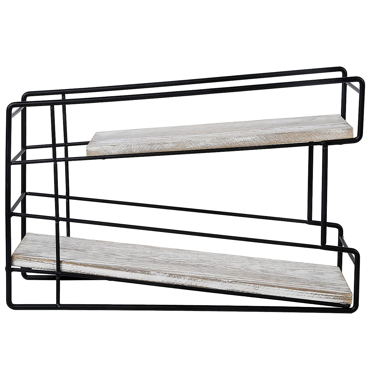 MyGift 2-Tier Rustic Whitewashed Wood and Black Metal Wire Pantry Canned Food Dispenser Storage Organizer Rack
