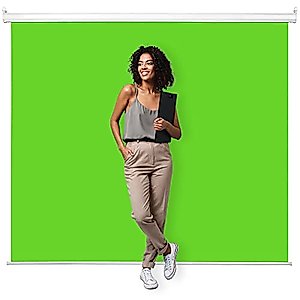 KHOMO GEAR Green Screen 84 x 84 inch - Extra Large Pull Down Projector Green Screen Backdrop - Durable Height-Adjustable - Multiple Hanging Options - Portable Collapsible Roll Down Projector Screen