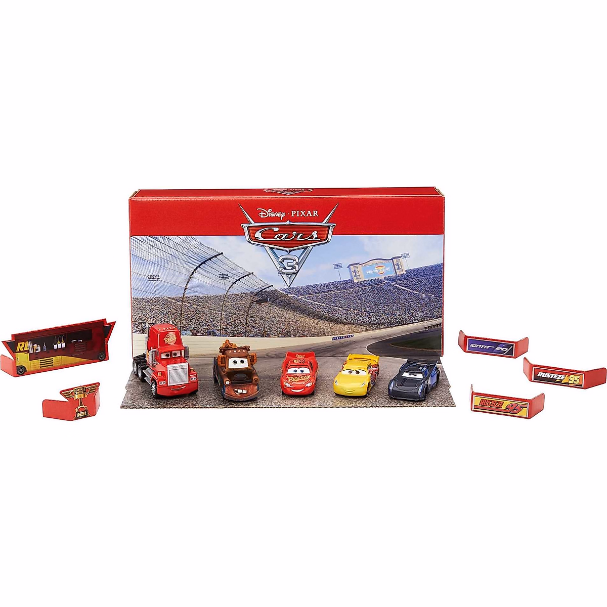 Mattel Disney and Pixar Cars Vehicle Set of 4 Collectible Character Toy Cars & 1 Mack Truck Inspired by the Florida 500 Piston Cup Race