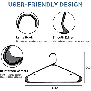 cozymood Black Plastic Hangers 10 Pack, Plastic Clothes Hanger, Heavy Duty Plastic Coat Hangers for Closet, Clothing Hangers Plastic Shirt Hangers Adult Hangers for Everyday Use & Closet Organization