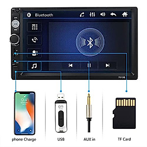 SKsek Double Din 7 Inch Car Stereo with Mirror Link, MP5 Multimedia Sensitive Touch Screen Car Radio with 8LED Backup Camera, Remote Control Support Multiple Audio FM Radio Wireless USB/SD/AUX