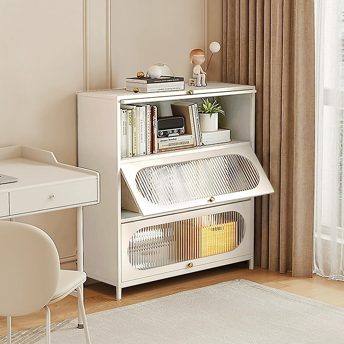 Yoleduo White Bookcase, Steel 3 Tier Bookshelf with Storage Shelves Organizer,Modern Multipurpose Display Cabinet for Living Room, Study, Reading Nook (White, 3-Tier(31.49"))