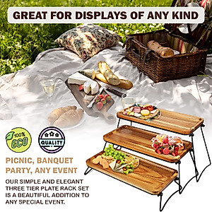 Eco-Friendly Food Platter Serving Tray - Cupcake Stand - Acacia Wooden Towers Dessert Table Display Set - 3 Tiered Decor Small Cheese Charcuterie Boards Rustic Wood Platters Trays - For Family Parties