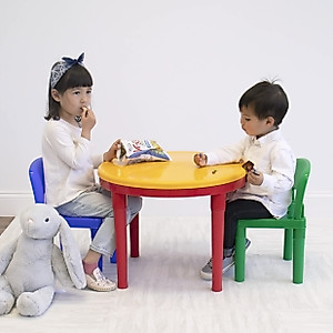 Humble Crew, Red/Green/Blue Kids 2-in-1 Plastic Building Blocks-Compatible Activity Table and 2 Chairs Set, Round, Primary Colors