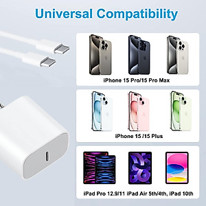 iPhone 15 Charger 20W USB C Charger for iPhone 15/15 Plus/Pro Max, iPad Pro 12.9/11 inch, iPad Air 5th/4th, iPad 10th, 2Pack PD Fast Charger Block with 6.6FT Long USB C to C Cable