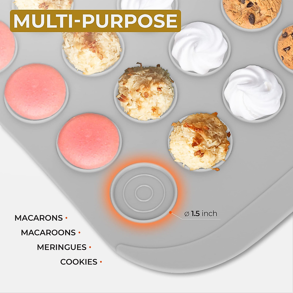 Professional Silicone Macaron Baking Mat - Thick Non-Stick Surface - Oven Microwave Dishwasher Freezer Safe - Reusable Sheet for Macarons, Meringues, Pastries - 42 Round Cookies by Cook’n’Chic