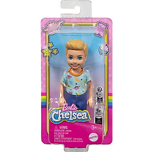 Barbie Chelsea Doll, Small Boy Doll Wearing Removable One-Piece with Dinosaur Print & White Shoes, Blond Hair & Blue Eyes