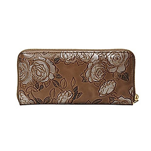 ArtsEye Rose Collection Genuine Leather Zip Wallet Clutch (Grey)