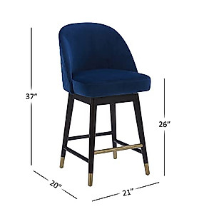 Amazon Brand - Rivet Contemporary Upholstered Counter-Height Swivel Bar Stool with Wood Legs, 37"H, Blue Velvet
