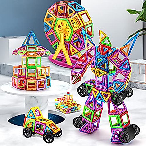 ZKA Magnetic Tiles, STEM Educational Building Kit, Clear Color Cagnetic Blocks Toy, Birthday Gift for Boys and Girls (168PCS)