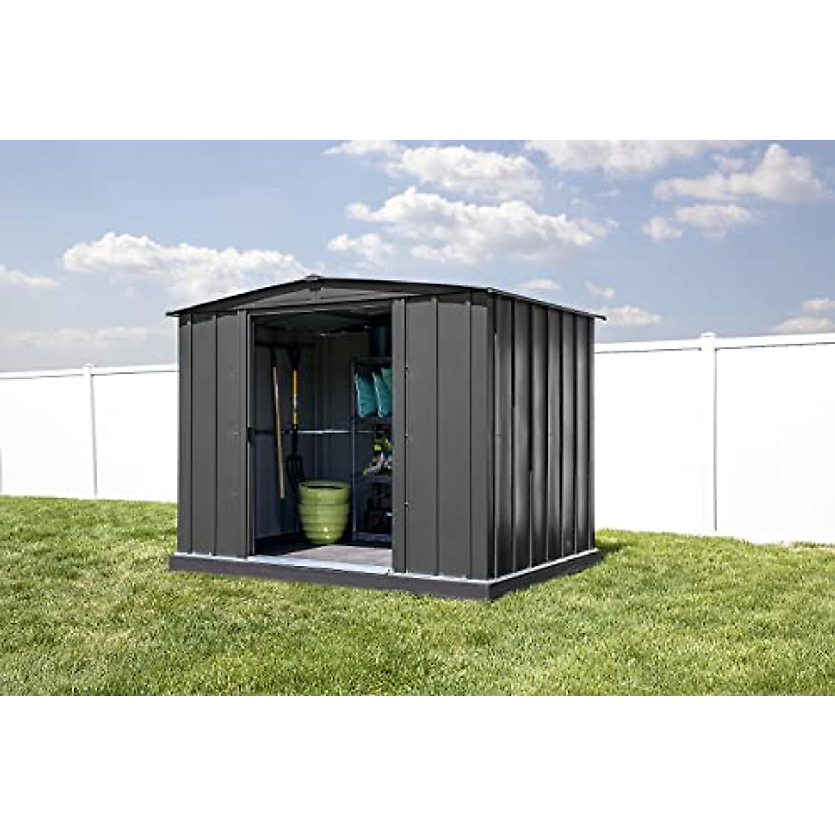 Arrow Shed Classic 8' x 6' Outdoor Padlockable Steel Storage Shed Building, Charcoal