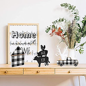 R HORSE 3Pcs Wooden Farmhouse Buffalo Plaid Tiered Tray Decoration Black& White Plaid Rustic Farmhouse Tray Sign Double Printed Farmhouse Shelf Buffalo Plaid Decor for Christmas New Year Photo Prop