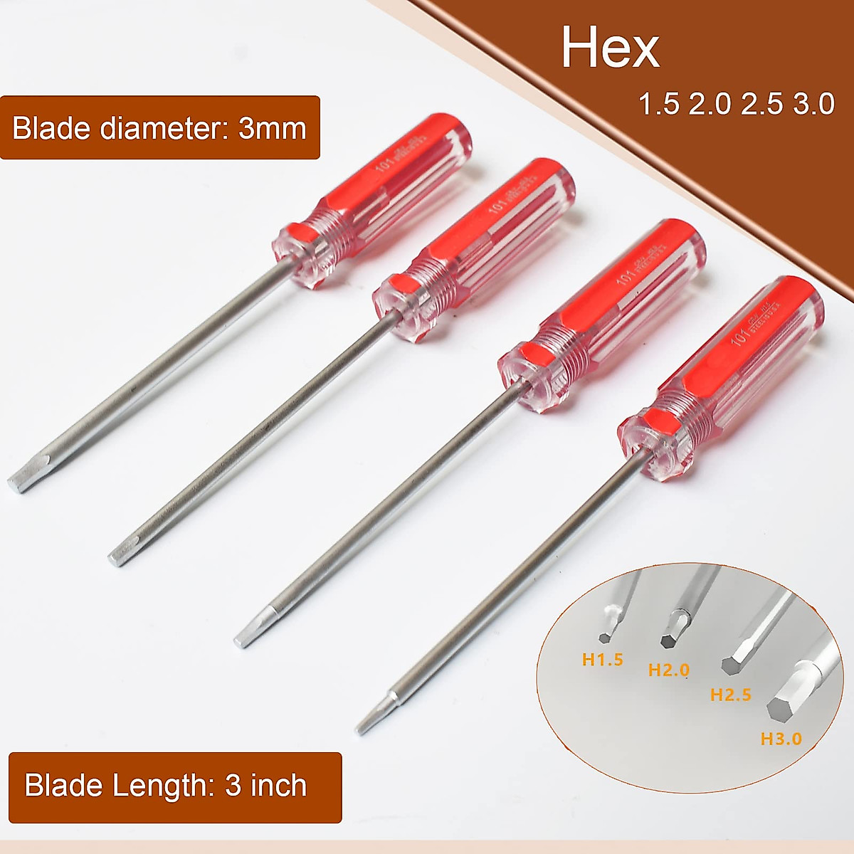 Hex Screwdriver Set Metric MM Sizes 7PCS Precision 1.5mm 2.0mm 2.5mm 3.0mm 4.0mm 5.0mm 6.0mm Allen Wrench for TRX4 Arrma Helicopter Drone Boat RC Cars Quadcopters and More (7)