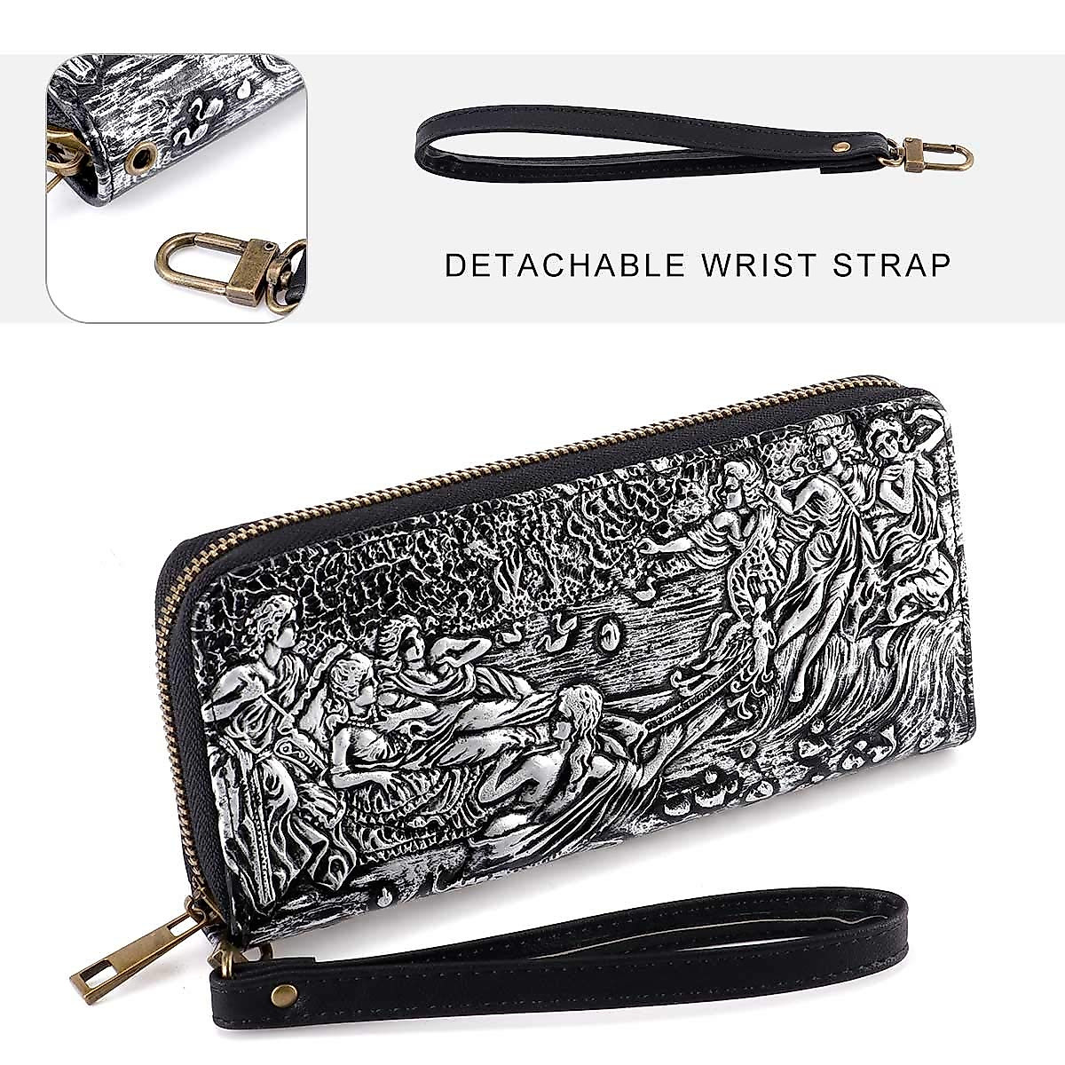 Women's Clutch Wallet Ladies Zip Around Bifold Long Purse Travel Phone Card Holder Organizer Wrist Strap (Venus)