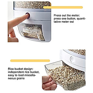 6 Grid Rice & Grain Storage Container, 360° Rotating Dry Food Dispenser Grain Food Storage Box Rice Bucket with Lid Moisture Resistant Household for Home Kitchen (5kg)