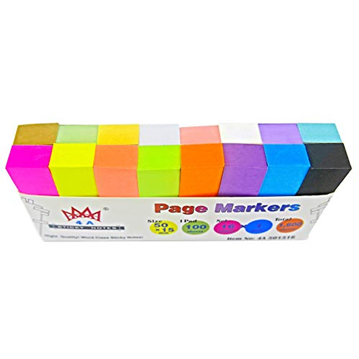 4A Sticky Notes, 0.6 x 2 Inches, Small Size,16 Colors, Self-Stick Notes, 100 Sheets/Pad,16 Pads/Pack, 4A 501516