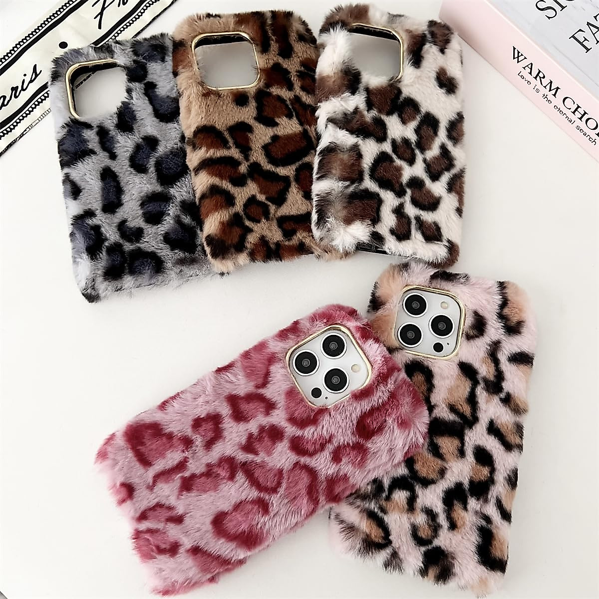 for Samsung A04/A04s Furry Case, Cute Lucky Leopard Print Camouflage Dots Soft Fluffy Fuzzy Hair Fur Plush Phone Case Cover Women Girl