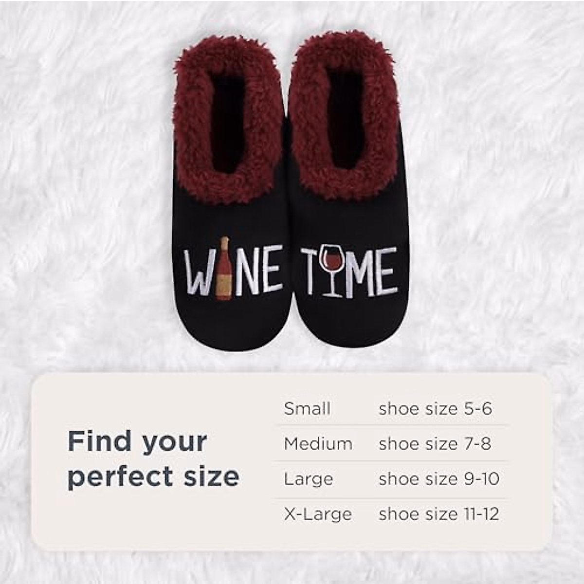 Snoozies Pairables Sherpa-lined Slipper Socks - Fuzzy and Cute Slippers for Women with Non-Slip Sole - Ladies Warm Slippers - Wine Time - Medium
