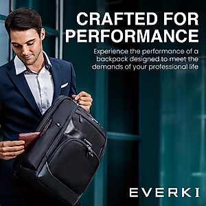 EVERKI Onyx Premium Business Executive 15.6-Inch Laptop Backpack, Ballistic Nylon and Leather, Travel Friendly (EKP132),Black