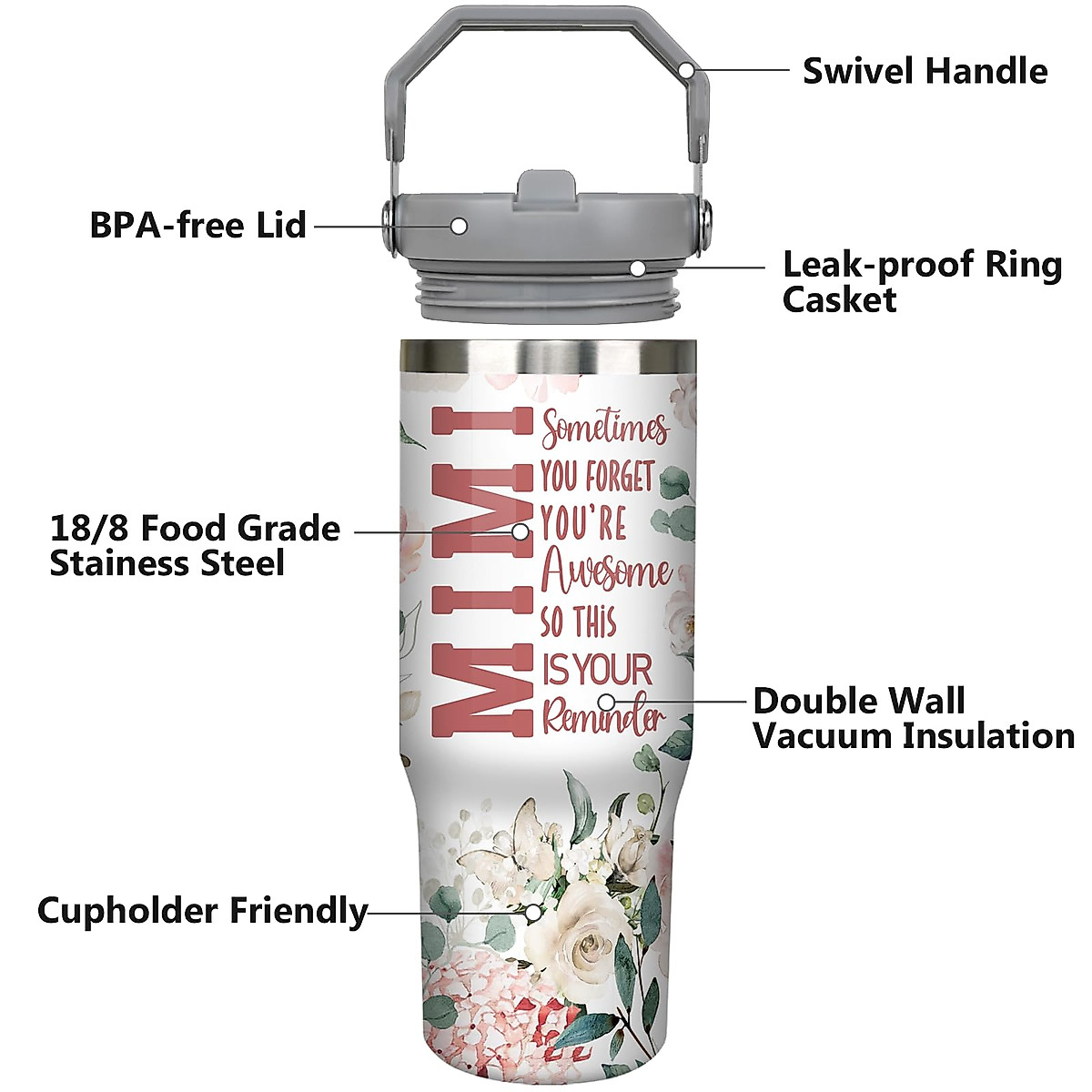 ysnifeiw 30oz Grandma Tumbler with Handle and Straw, Stainless Steel Insulated Nana Cup with Top Handle and Lid, Grandma Coofee Mug Christmas Birthday Gifts for Grammy/Gigi/Mimi