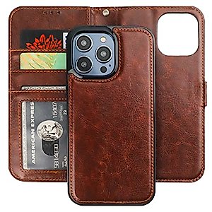 Bocasal Detachable Wallet Case for iPhone 14 Pro Max RFID Blocking Card Slots Holder Premium PU Leather Magnetic Kickstand Shockproof Wrist Strap Removable Flip Protective Cover 5G 6.7 inch (Brown)