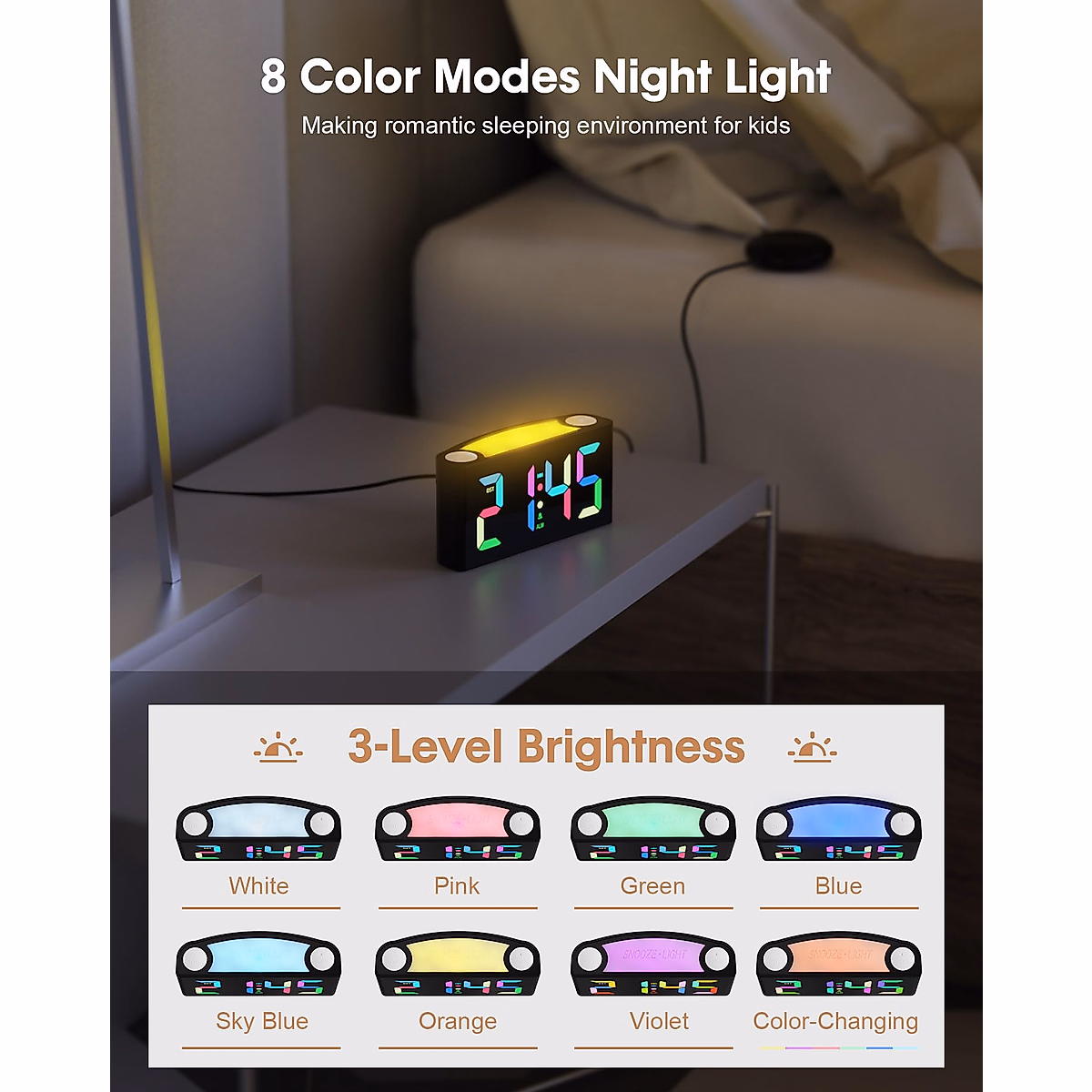 Roxicosly Loud Bed Shaker Alarm Clock for Heavy Sleepers + Vibrating Alarm Clock with RGB Digits & Colorful Night Light