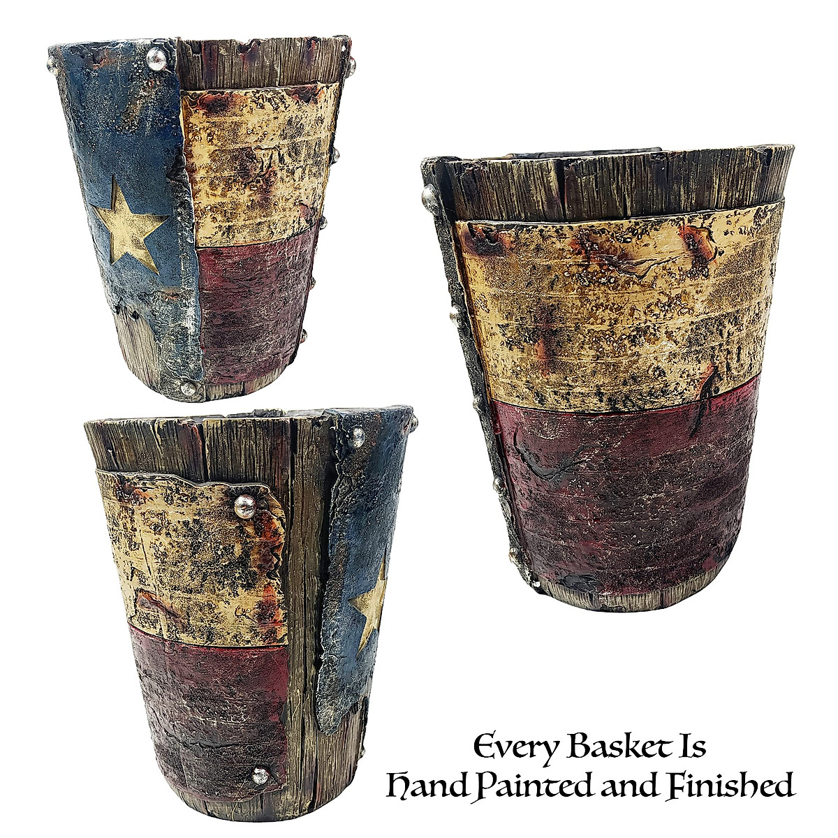 Urbalabs Rustic Texas Flag Distressed Western Rustic Bathroom Trash Can Office Waste Basket Country Decor Rustic Office Garbage Can Cowboy Gun Decor Bathroom Decor Man Cave Western Waste