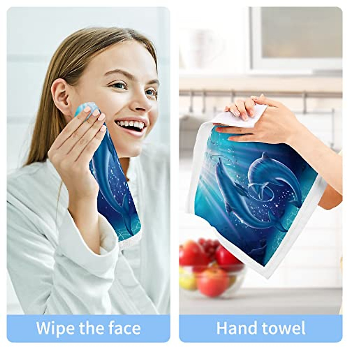 KEEPREAL 6 Pack Lovely Dolphin Blowing Bubble Rings Washcloths Set - Highly Absorbent Pure Cotton Wash Clothes - Soft Fingertip Towel for Bath, Spa