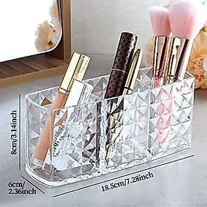 CiCiKiea Acrylic Makeup Brushes Holder Pen Pencil Organizer for Desk, Desktop Storage with Diamond Surface for Cosmetic Eyebrow Pen, Lip Gloss, Brushes, Office,School,Home-Clear