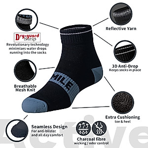 DRYMILE Active Waterproof Socks, Breathable Cushioned Running, Hiking, Winter Waterproof Socks for Men & Women - Ankle (Large, Black/Blue)