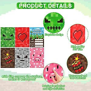 ZOIIWA Pixel Party Invitations with Envelopes, 30 Pieces, Video Game Themed Birthday Party Decorations