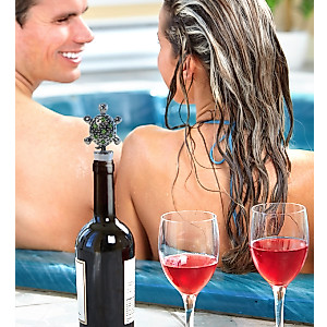 Cheers Sea Turtle, Starfish, Palm Tree, Octopus Metal Wine Stopper Set of 4 – Fun Vacuum Seal Reusable Wine Bottle Stoppers – Airtight Leak Proof Bottle Topper Cork Plug – Home Bar Accessory