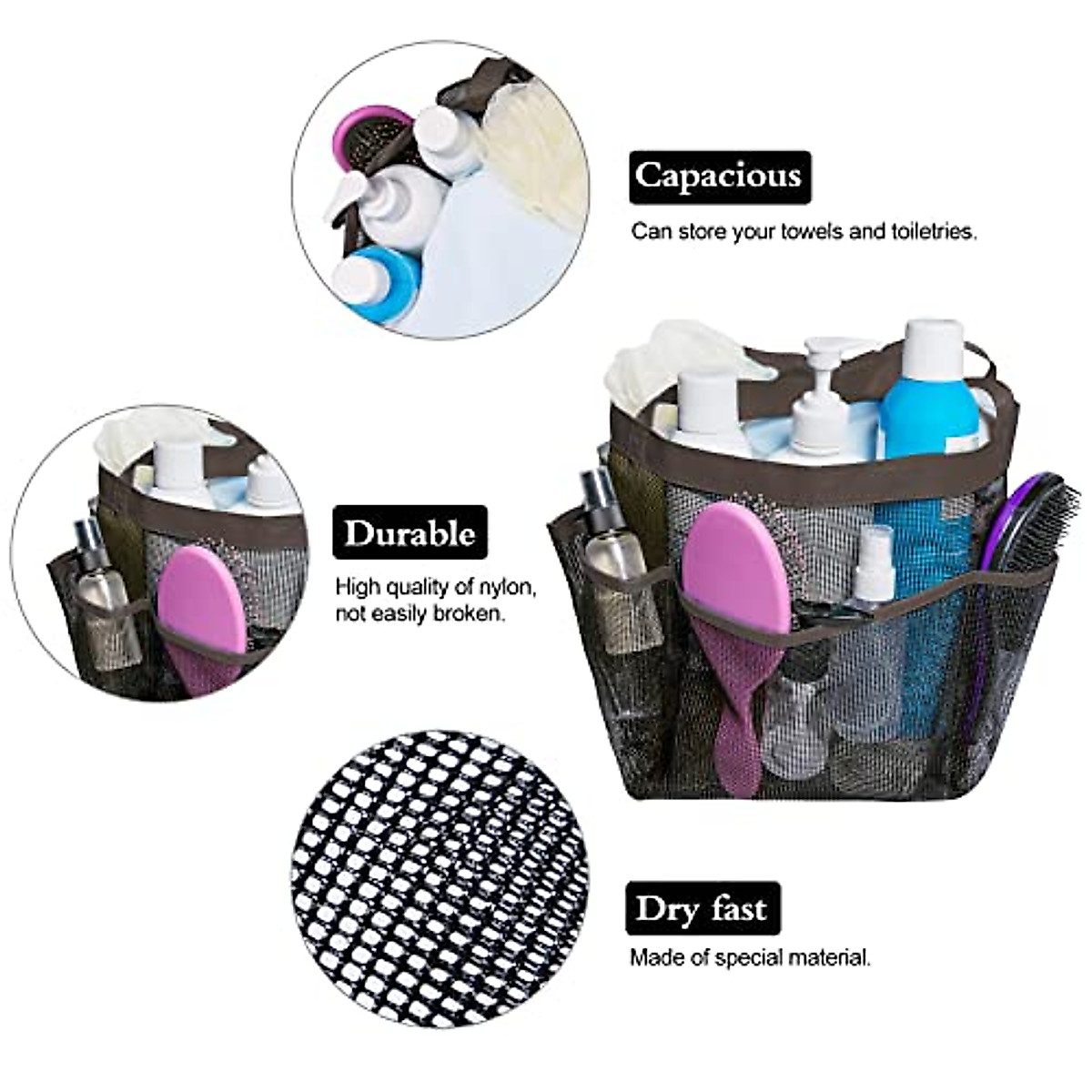 Attmu Mesh Shower Caddy Portable for College Dorm Room Essentials with 8 Pockets, Hanging Shower Caddy Basket Tote Bag Toiletry Accessories for Bathroom