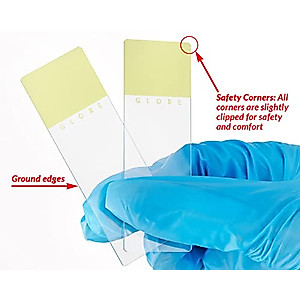 Globe Scientific 1324Y Glass Microscope Slide, 25 x 75mm Size, Ground Edges with Safety Corners, Yellow Frosted (1,440 slides)