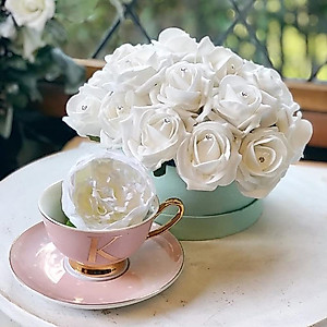 INSUNSIX Artificial Rose Flowers,100pcs Foam Rose Bulk White Fake Flower Heads for DIY Wedding Bouquets Rose Wall Kissing Balls Bridal Shower Centerpieces Arrangements Party Tables Decorations(White)