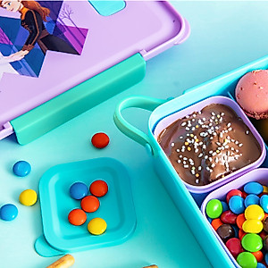 Zak Designs Disney Frozen 2 Reusable Plastic Bento Box with Leak-Proof Seal, Carrying Handle, Microwave Steam Vent, and Individual Containers for Kids' Packed Lunch (3 PCs Set, Anna & Elsa)