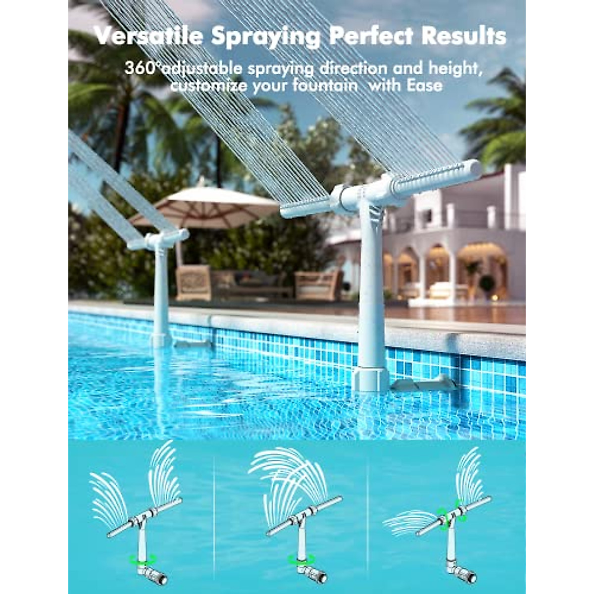 Pool Fountain - Dual Spray Water Fountains for Above Ground/Inground Pools, 2-in-1 Adjustable Waterfall Pool Sprinkler Fountain for Cooling (for in-tex & for Best-Way & Hay-Ward & Cole-Man)