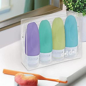 Dot&Dot Leak Proof Travel Bottles for Toiletries - 4 Pack Silicone Travel Toiletry Bottles - Travel Shampoo and Conditioner Bottles with TSA Quart Bag - 3 oz Travel Size Bottles