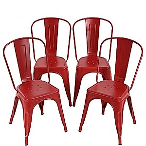 Metal Dining Chairs Indoor-Outdoor Stackable Chic Restaurant Bistro Chair Set of 4 330LBS Weight Capacity Sturdy Cafe Tolix Kitchen Farmhouse Pub Trattoria Industrial Side Bar Chairs Red