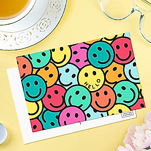 Sweetzer & Orange Hello Postcards Pack (60 Post Cards) 4x6 Postcards for Kids and Adults. 300gsm Note Cards. Blank Hello Greeting Cards, Smiley Face Hello Cards